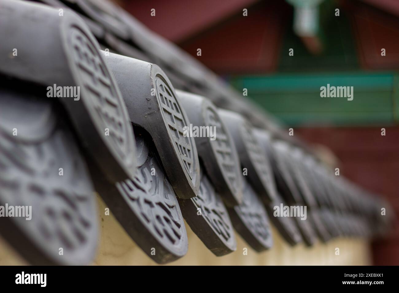 Traditional Korean wall with ancient patterns and symbols at ...