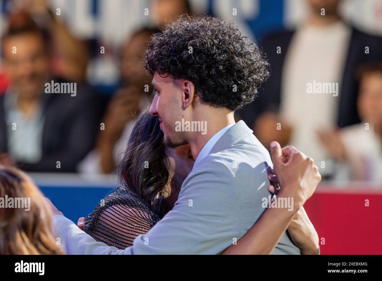 Zaccharie Risacher celebrates after being picked number one by the ...