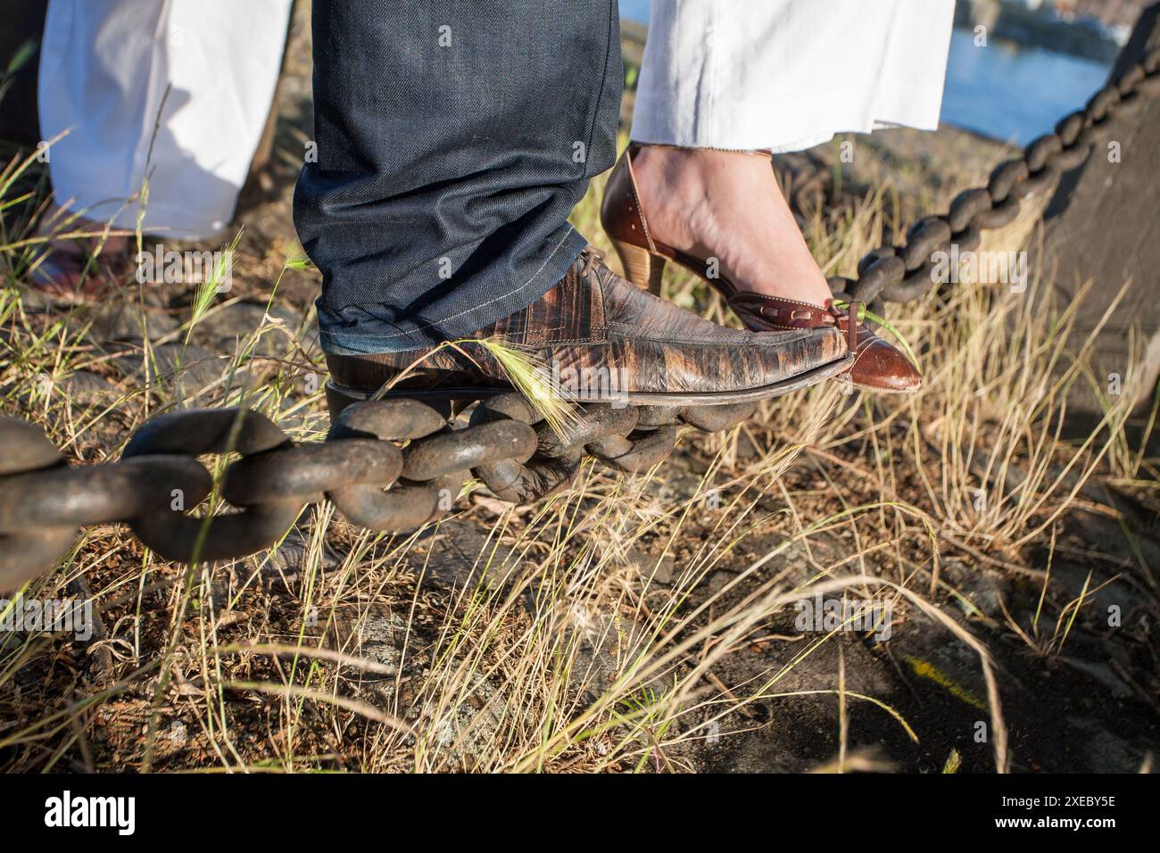 Steps Together A Couples Feet Clad in Formal Shoes on Rustic Ground ...