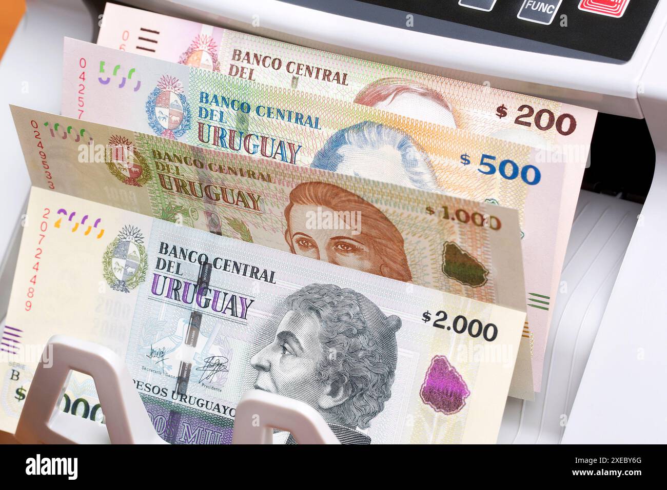 Uruguayan money - peso in the counting machine Stock Photo - Alamy