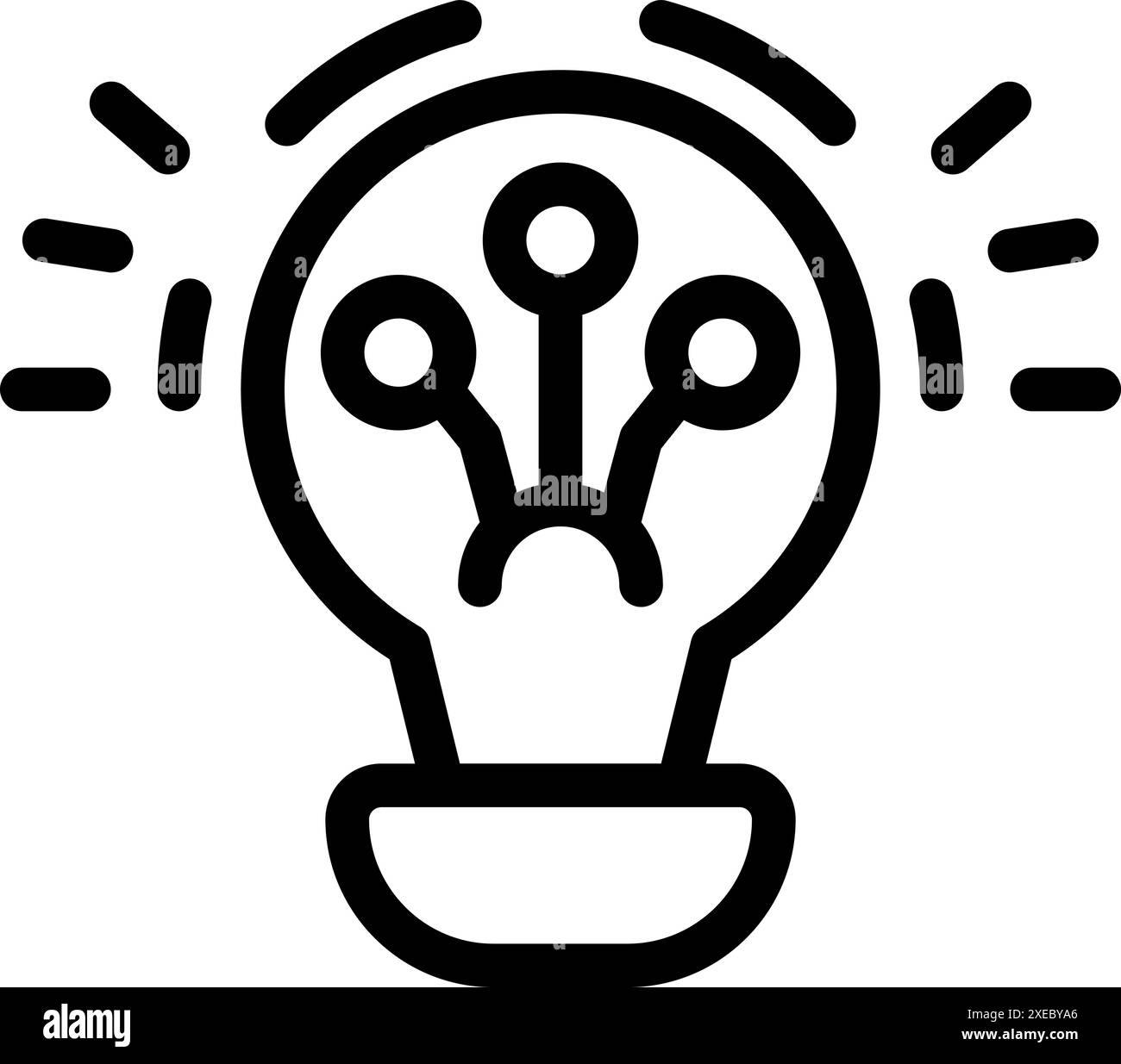 Light bulb is glowing with three connected circles inside representing ...