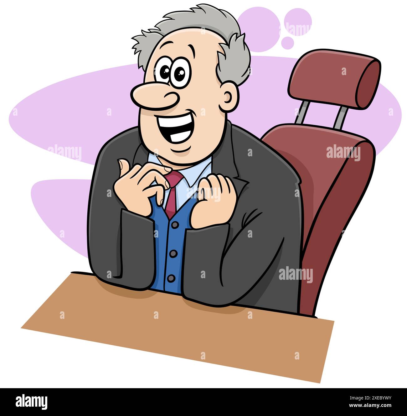 Happy cartoon boss or businessman behind the desk Stock Photo - Alamy