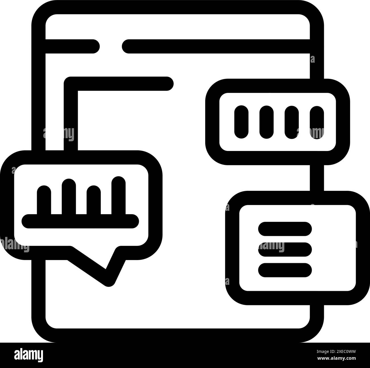 Line art icon of website traffic analysis with data chart in speech ...