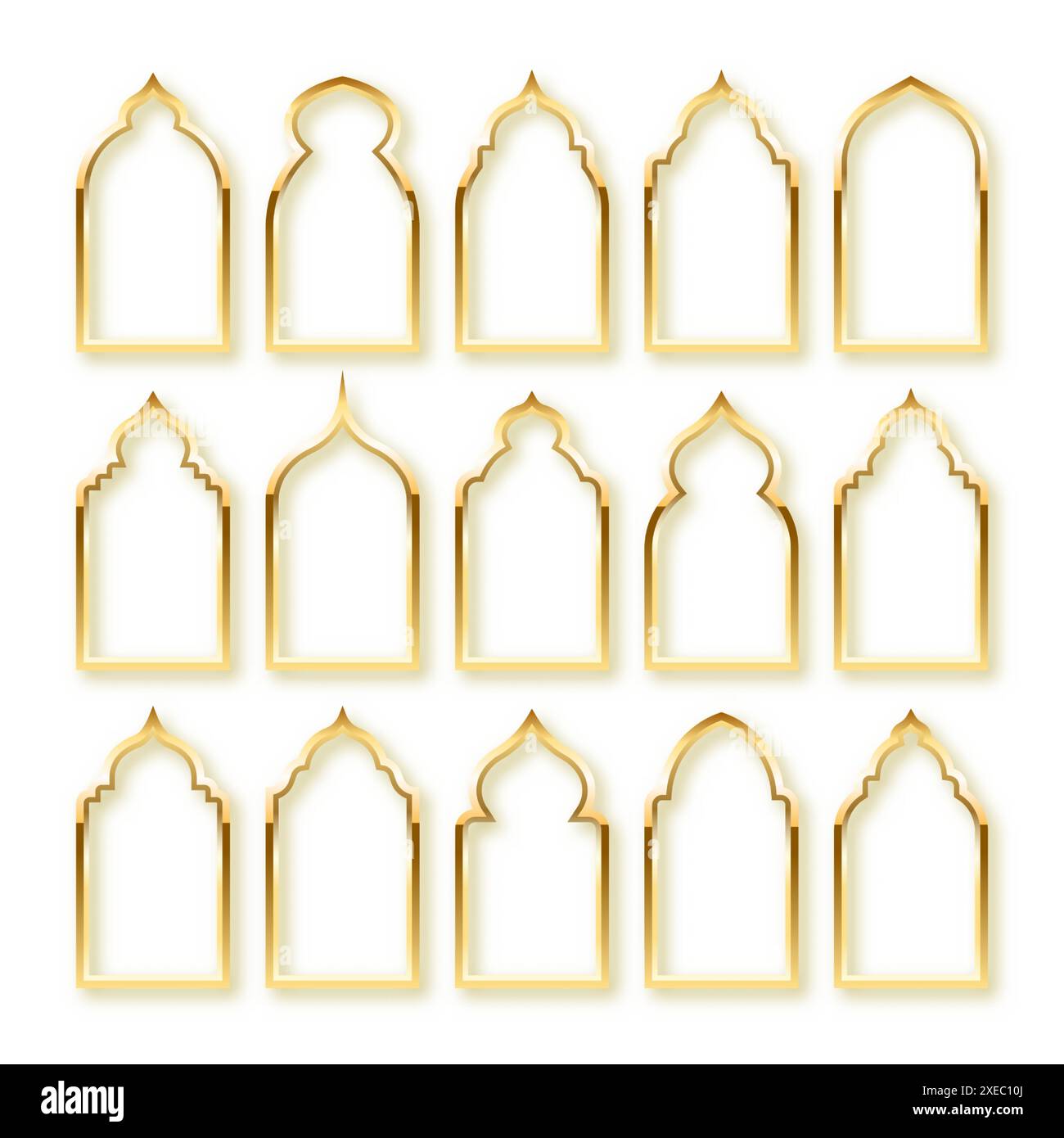 Islamic frames, oriental style. Golden arabic shapes, windows and ...