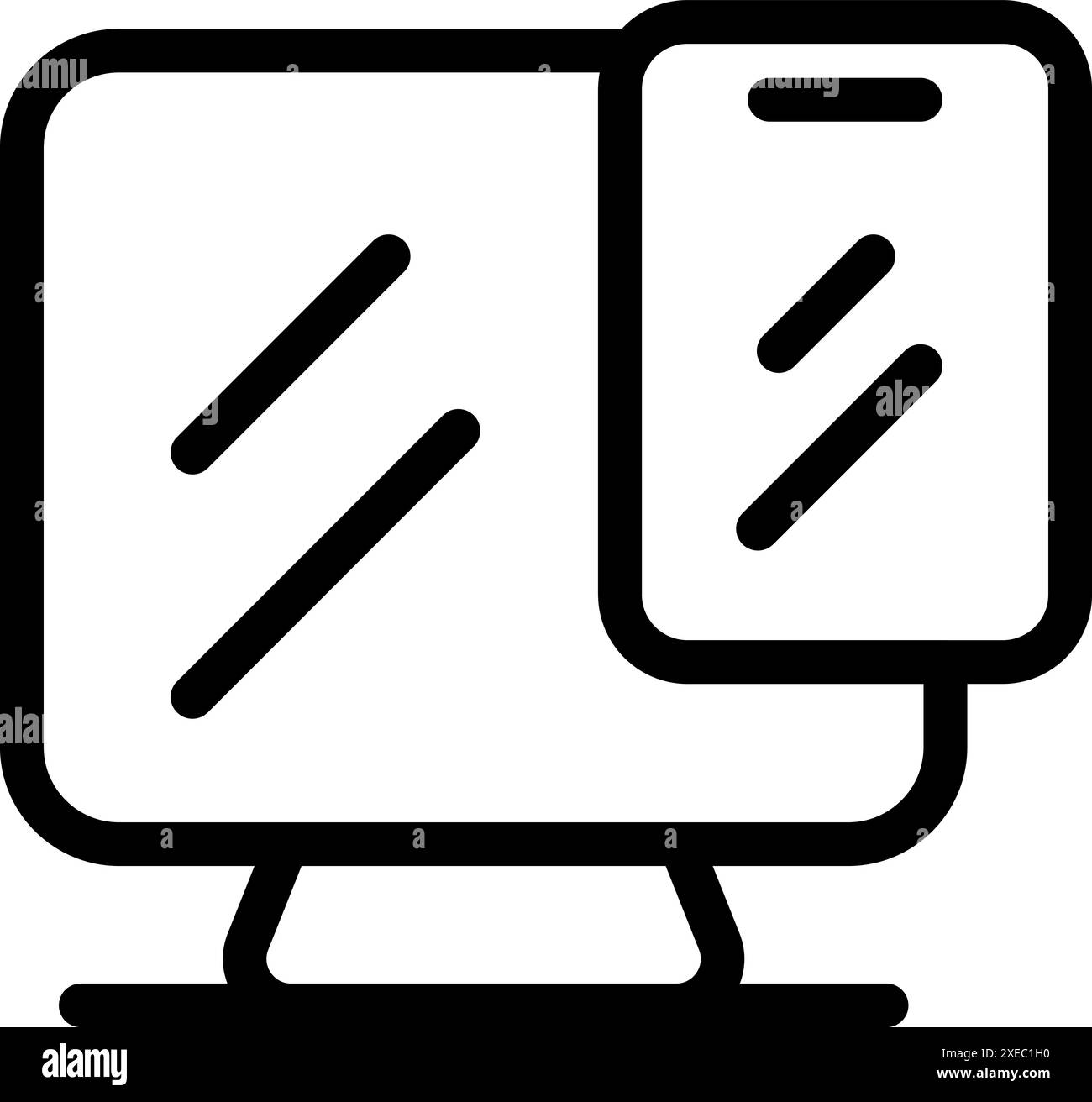 Simple, bold line icon of a smartphone connecting with a computer monitor Stock Vector Image ...
