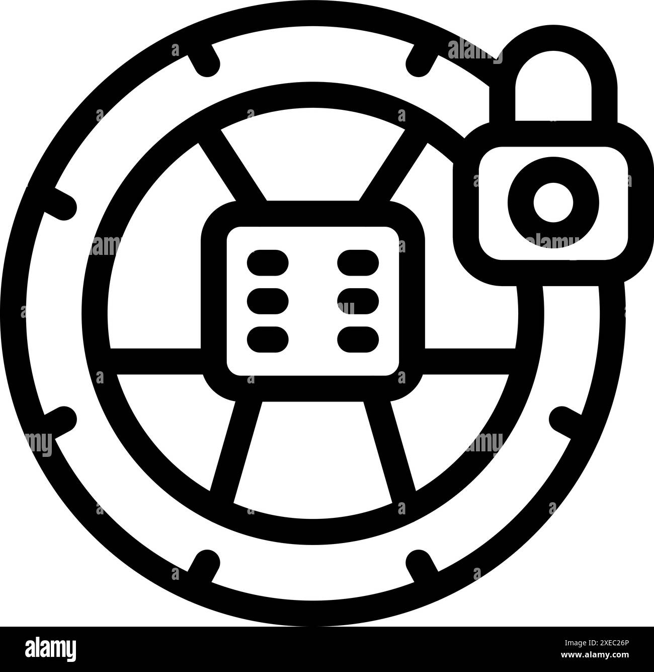 Simple icon depicting a steering wheel with a digital interface locked ...