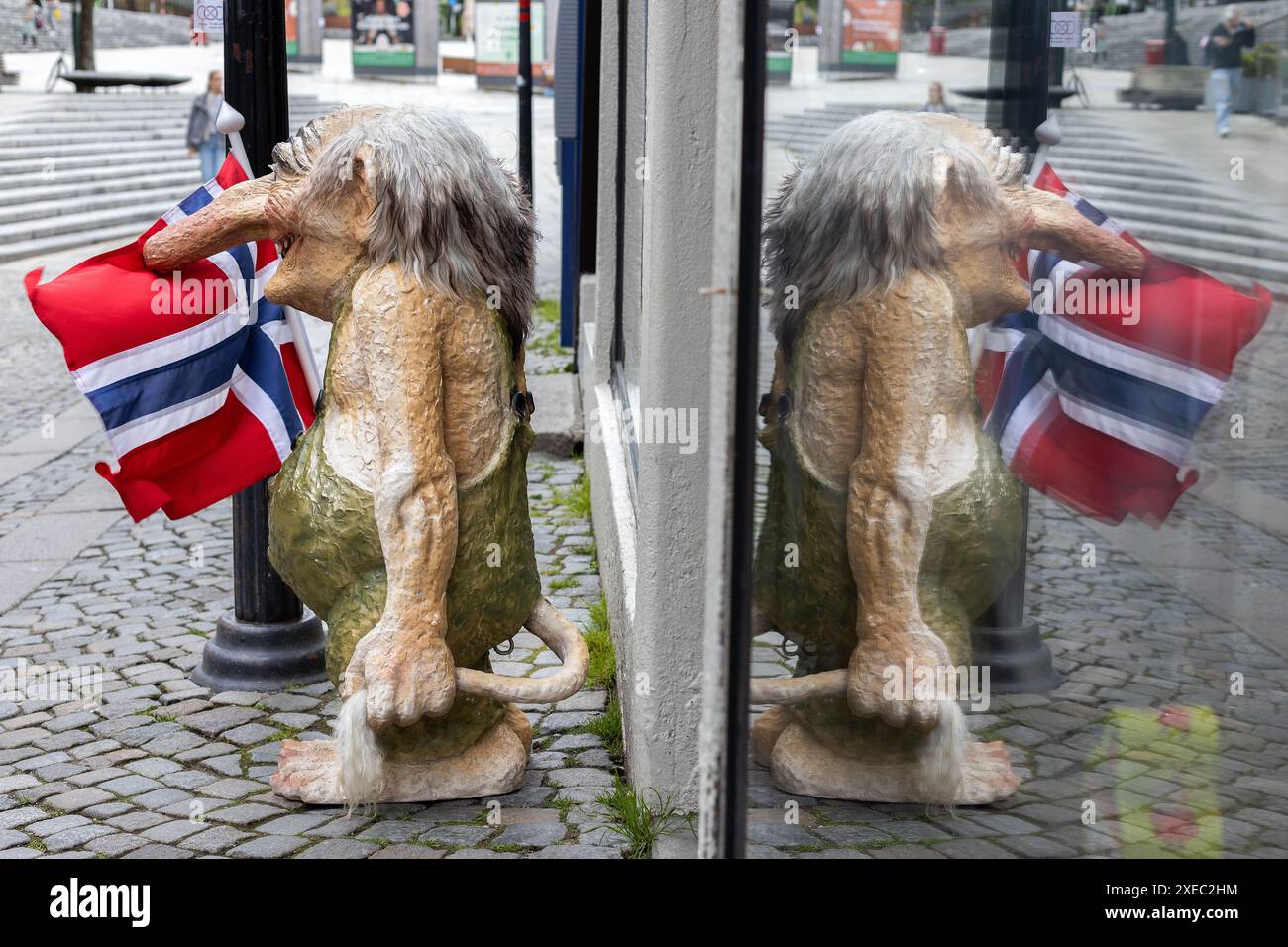 A troll holding the Norway flag spotted in Stavanger, Norway Stock ...