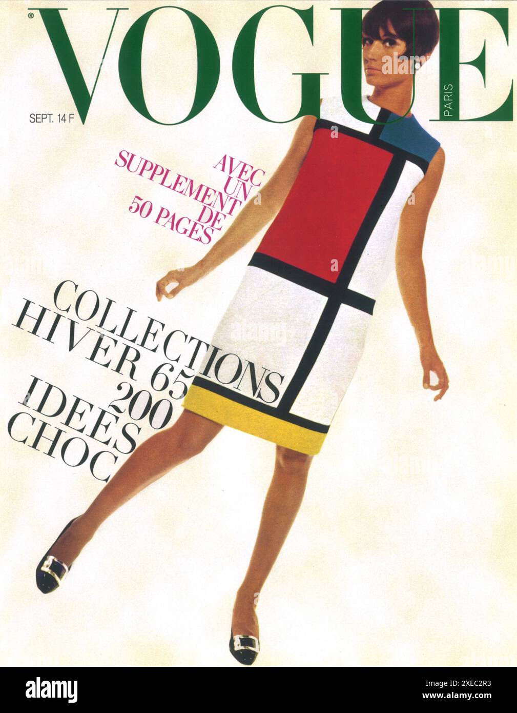 1965 September Vogue Paris Cover with Piet Mondrian YSL Yves Saint Laurent dress Stock Photo - Alamy