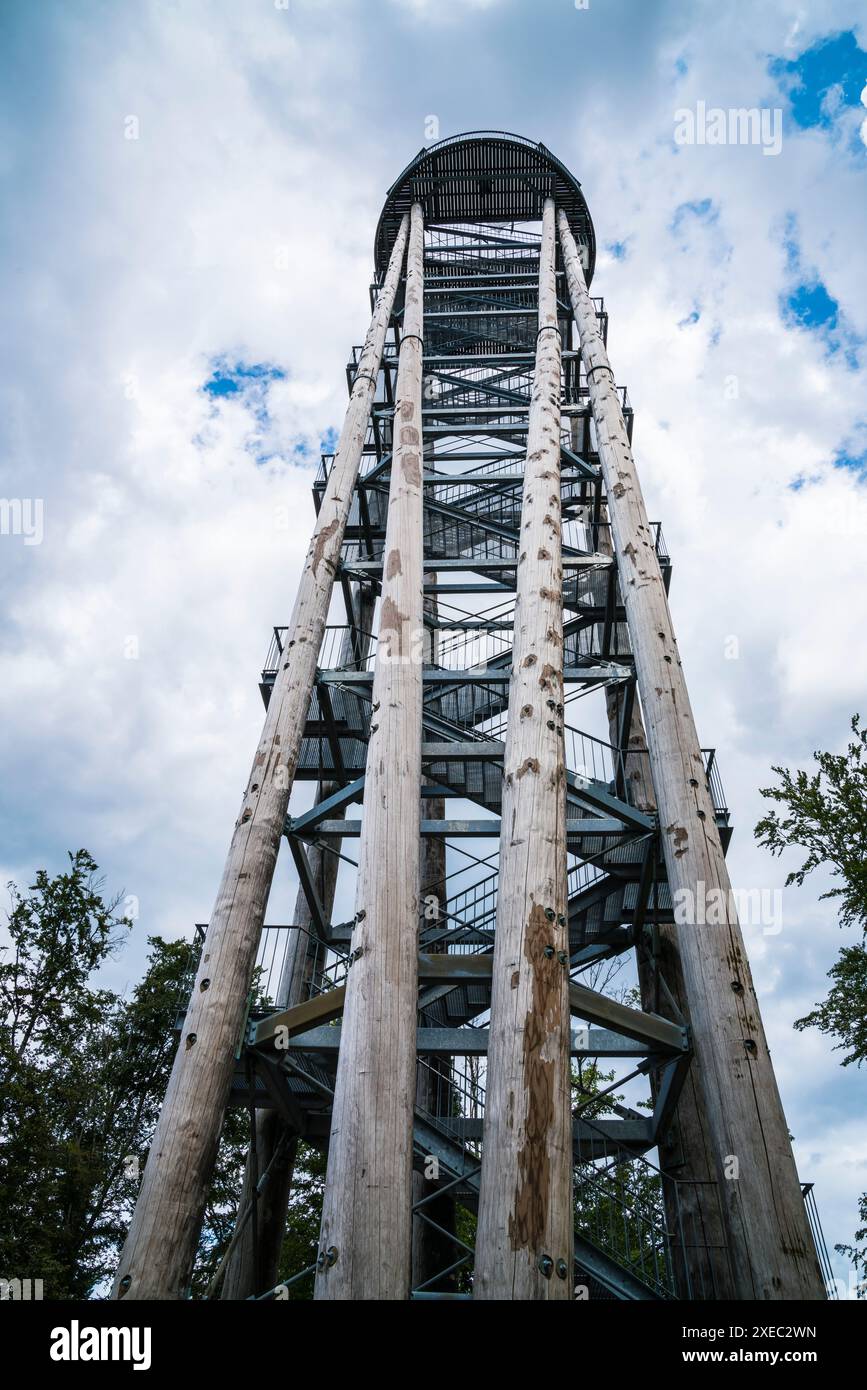 Germany, Urenkopfturm wooden viewpoint tower with stairs, schwarzwald ...
