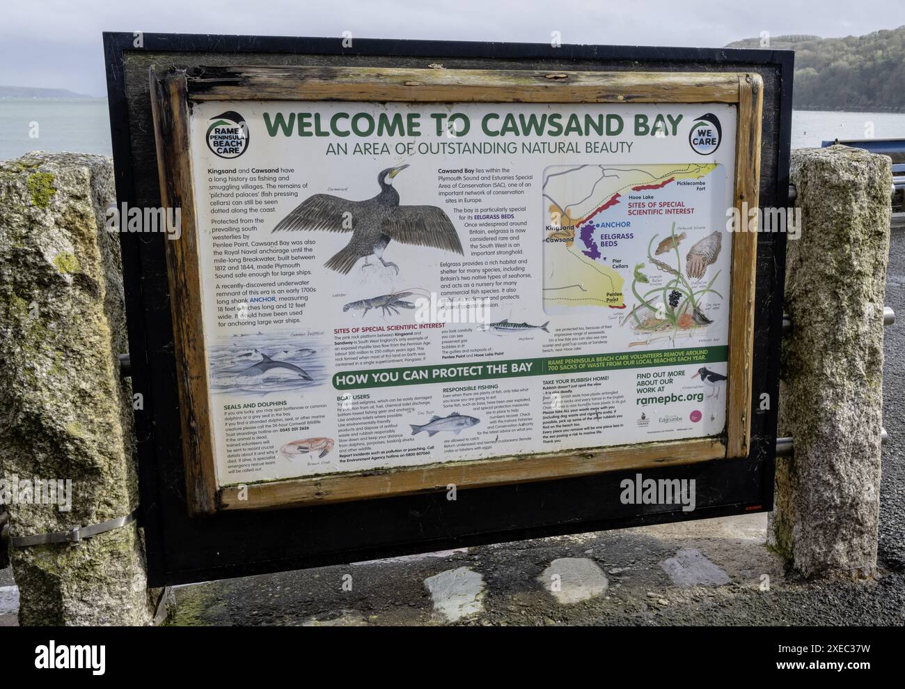 Tourist and visitor information board at Cawsand Bay, Cawsand, Cornwall ...