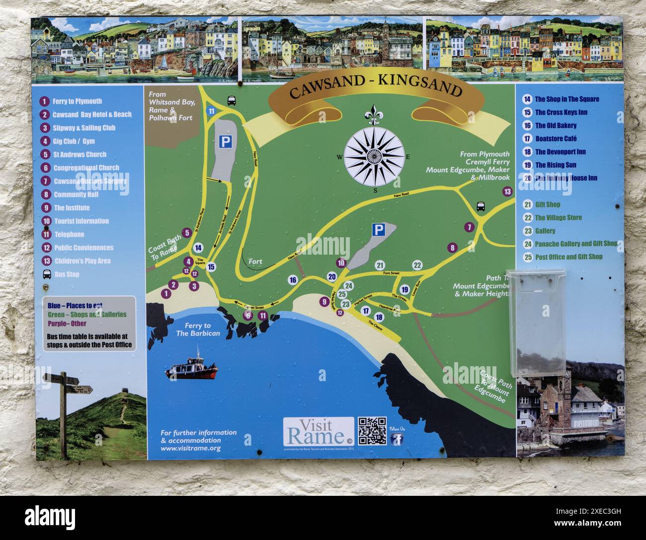 Tourist and visitor information board at Cawsand Bay, Cawsand, Cornwall ...