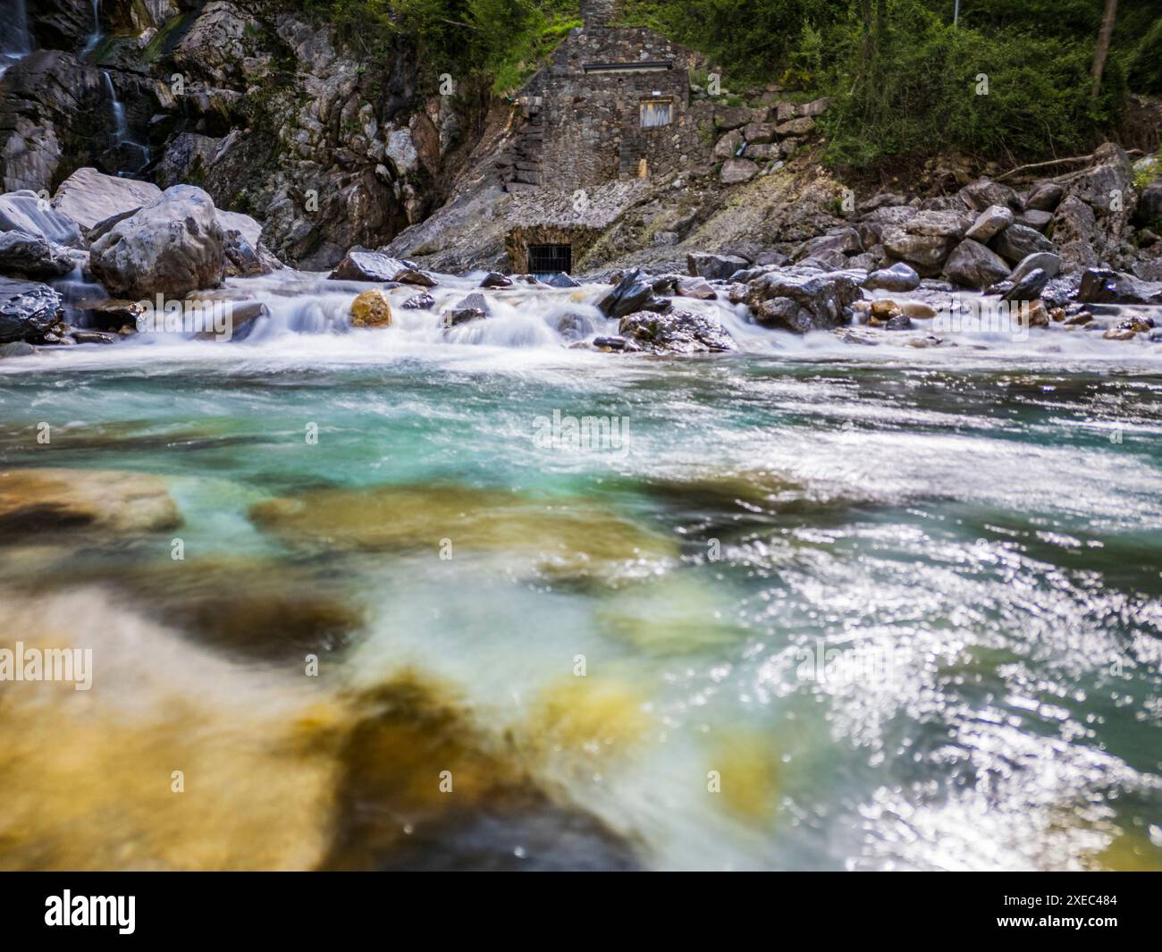 Waterfall and dam in the Julian Prealps. Crosis, pearl of Tarcento ...
