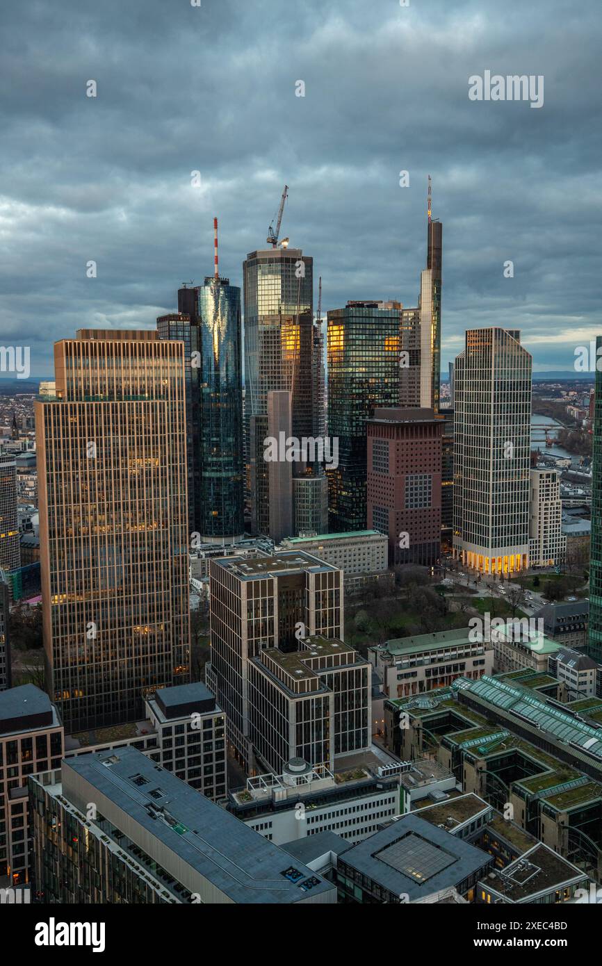 Frankfurt skyline. modern high-rise buildings in the glow of the sunset ...