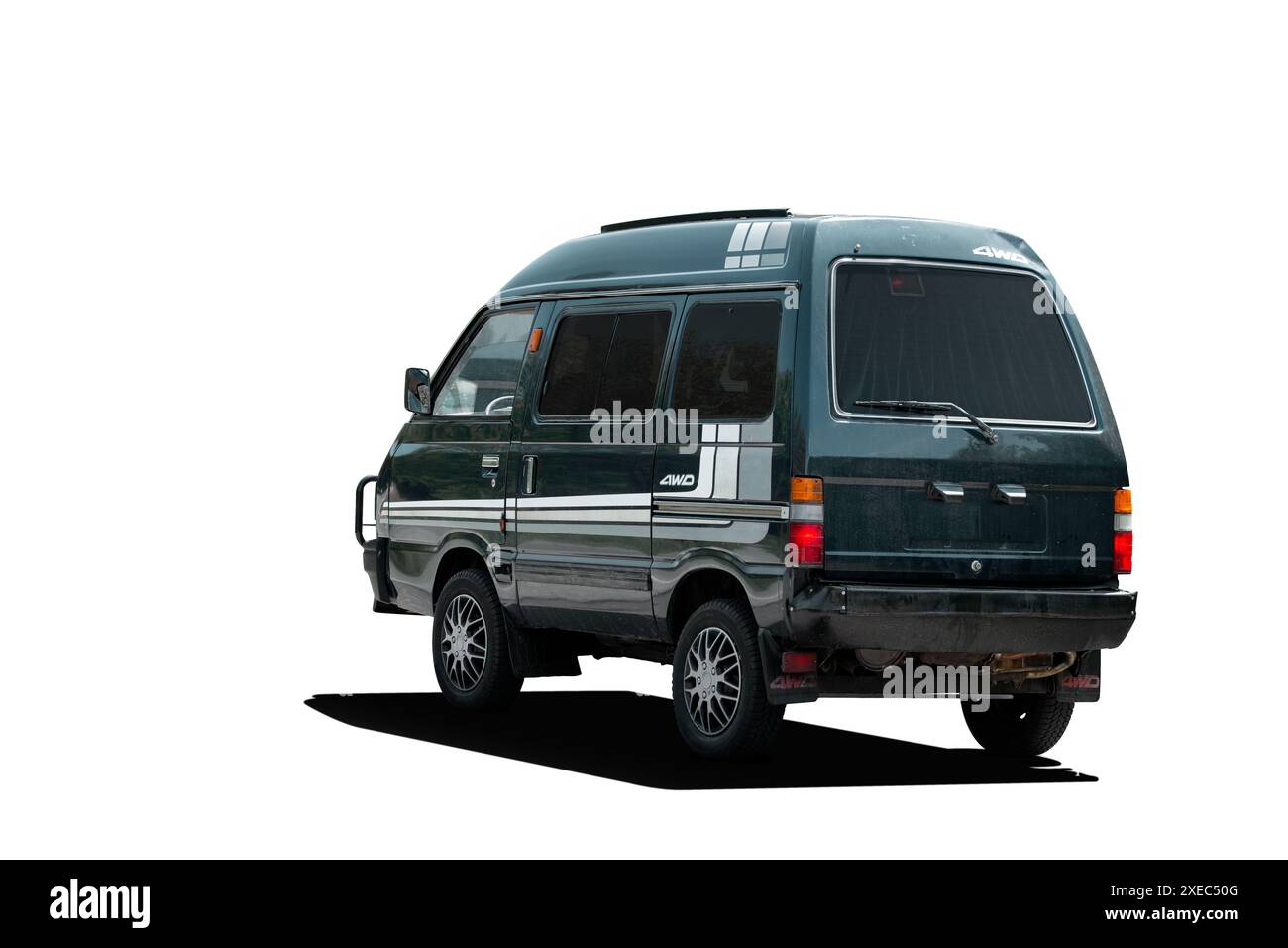 small green old minivan isolated on white background Stock Photo - Alamy