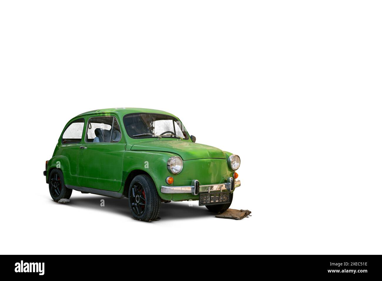 small green abandoned rusty car isolated on white background Stock ...