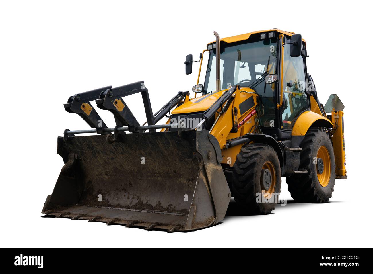 yellow backhoe loader tractor isolated on white background Stock Photo ...
