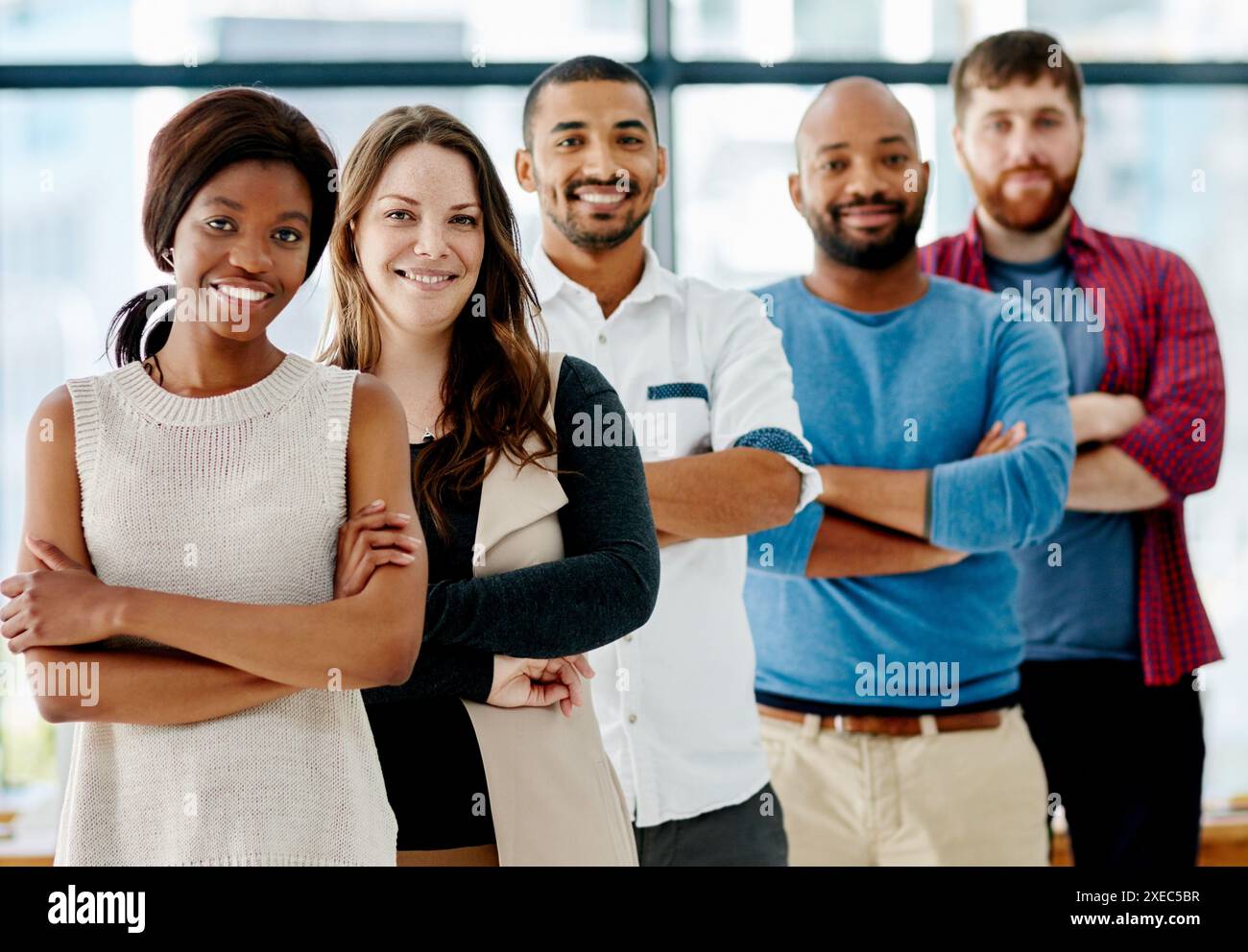 Business people, portrait and arms crossed with teamwork for office ...