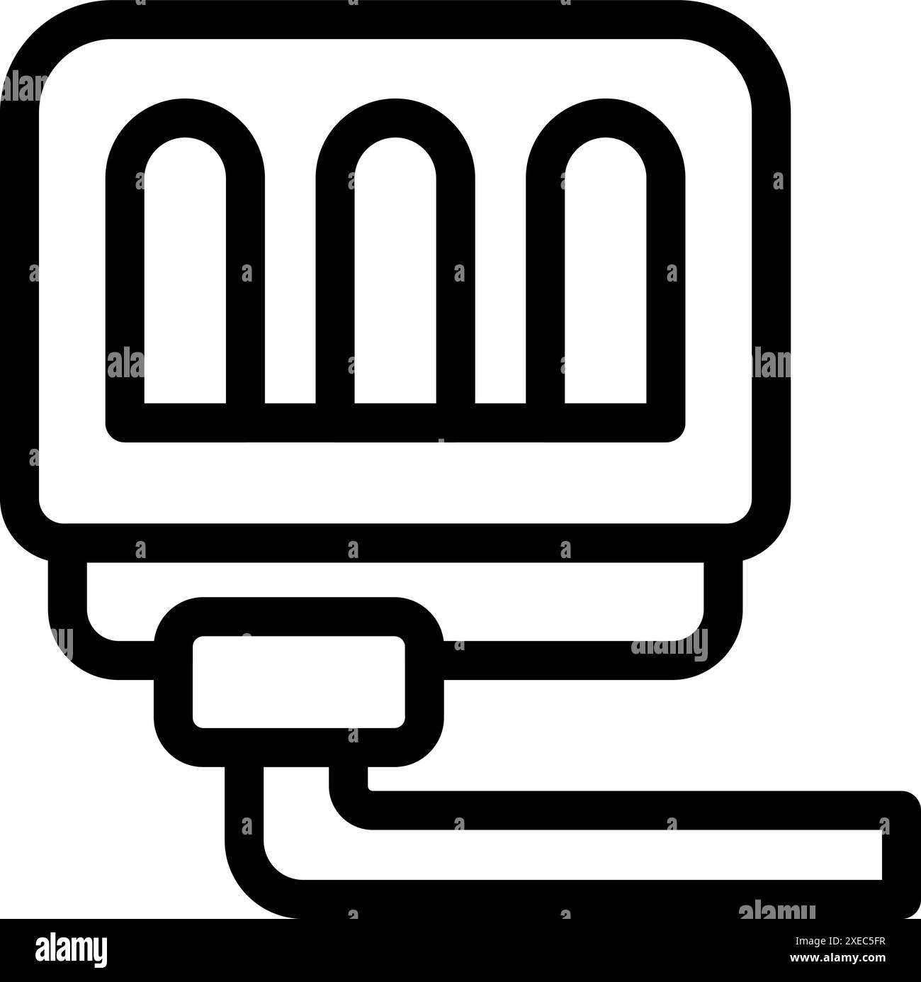 Simple bold black contoured icon of a car radiator with three cooling ...