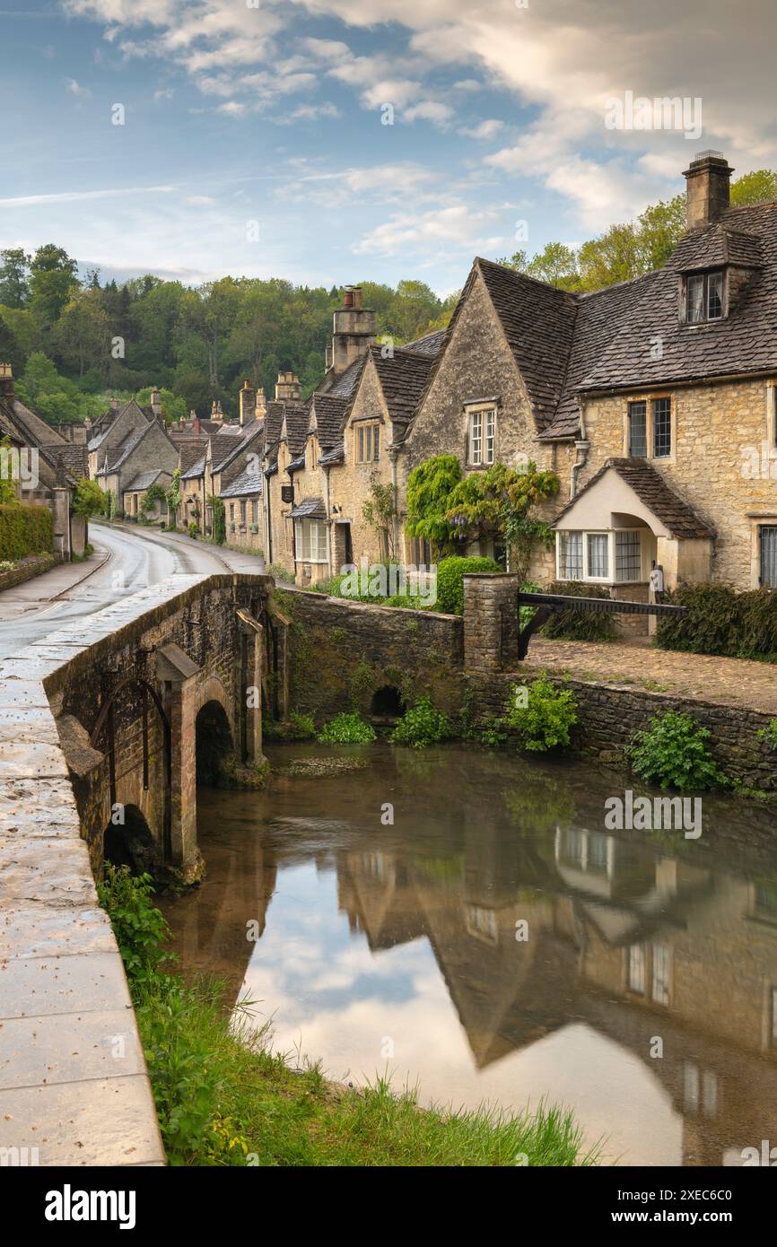 Picture postcard Cotswolds village of Castle Combe, Wiltshire, England ...
