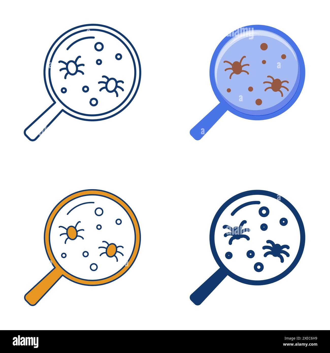 Bacteria under magnifying glass icon set in flat and line style ...