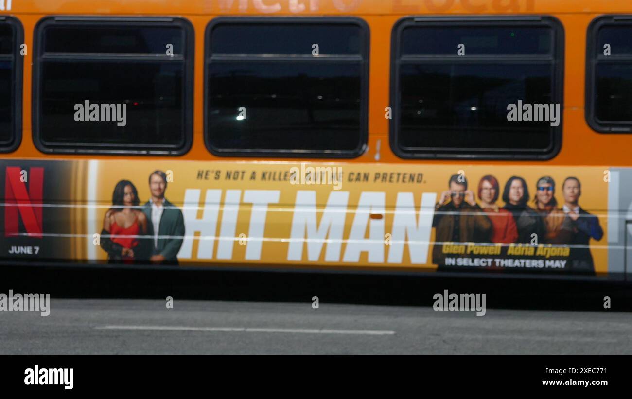 Los Angeles, California, USA 26th June 2024 Hit Man Netflix Bus with ...