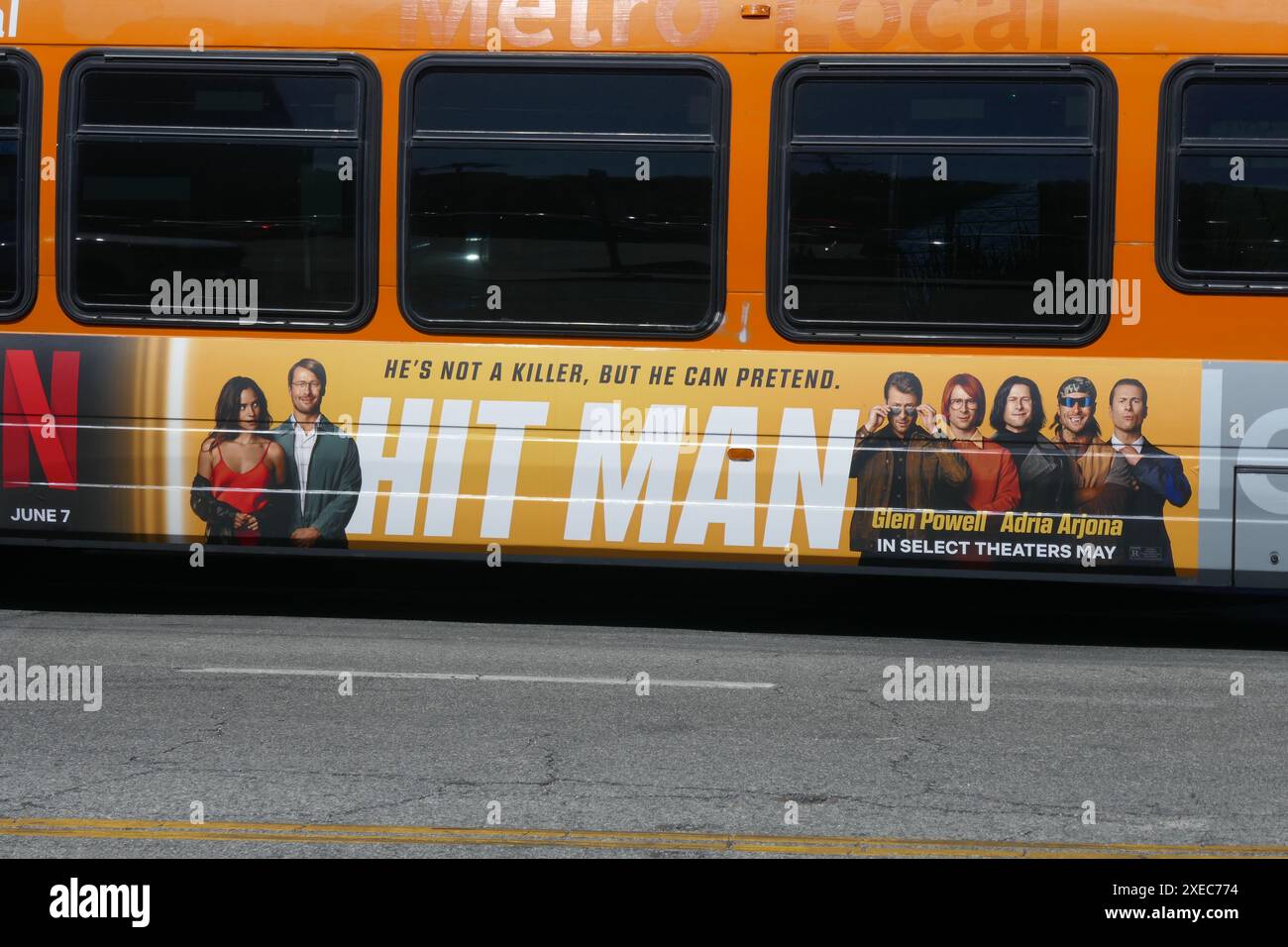 Los Angeles, California, USA 26th June 2024 Hit Man Netflix Bus with ...
