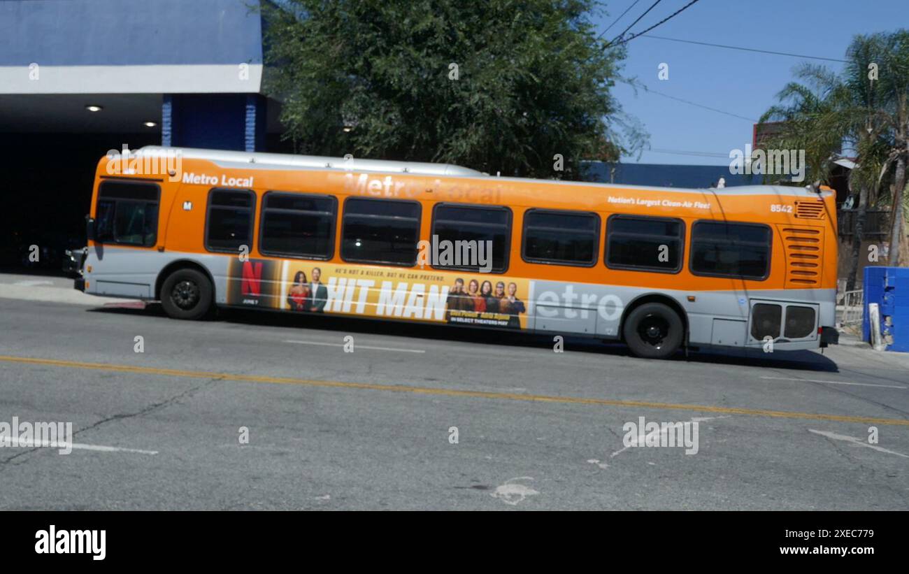 Los Angeles, California, USA 26th June 2024 Hit Man Netflix Bus with ...