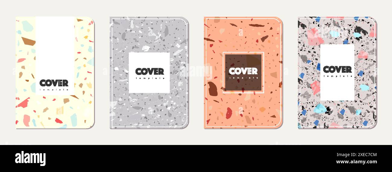 School diary cover design. Terrazzo abstract background made of natural ...