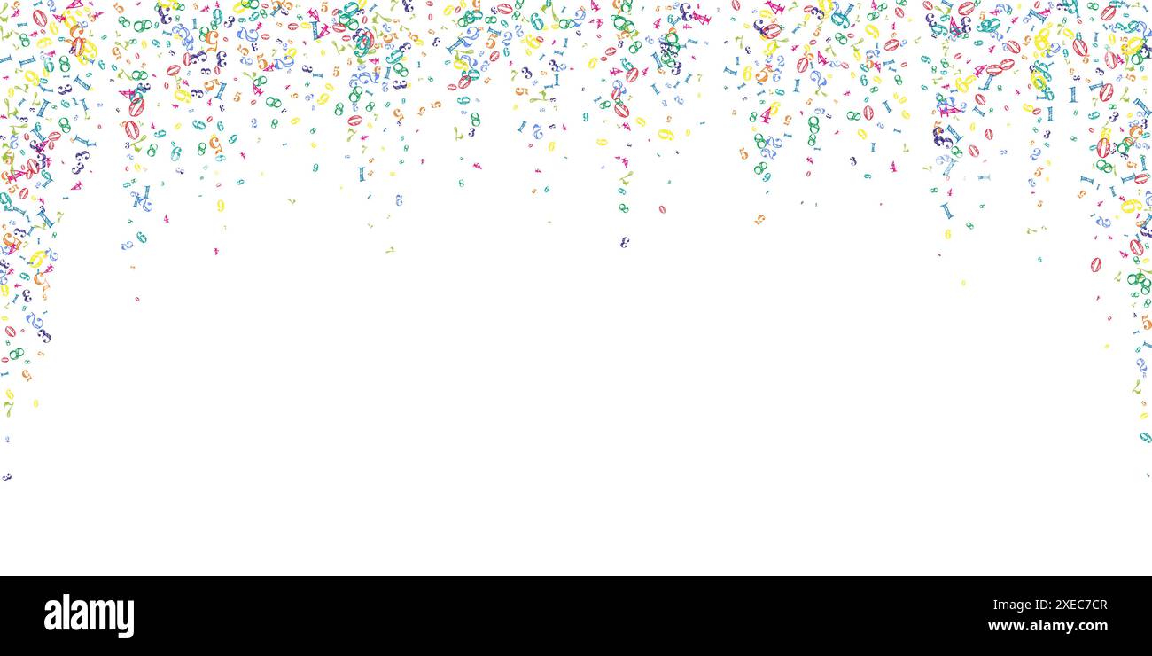 Scattered numbers. Colorful childish digits flying chaotic. Back to ...