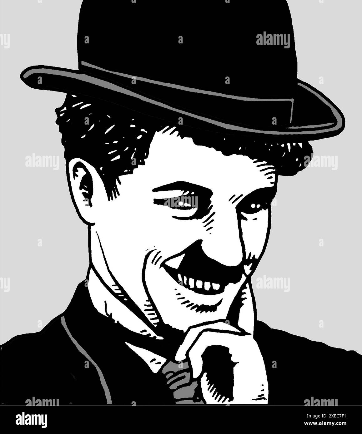 Black and white art portrait of silent film star Charlie Chaplin, as ...