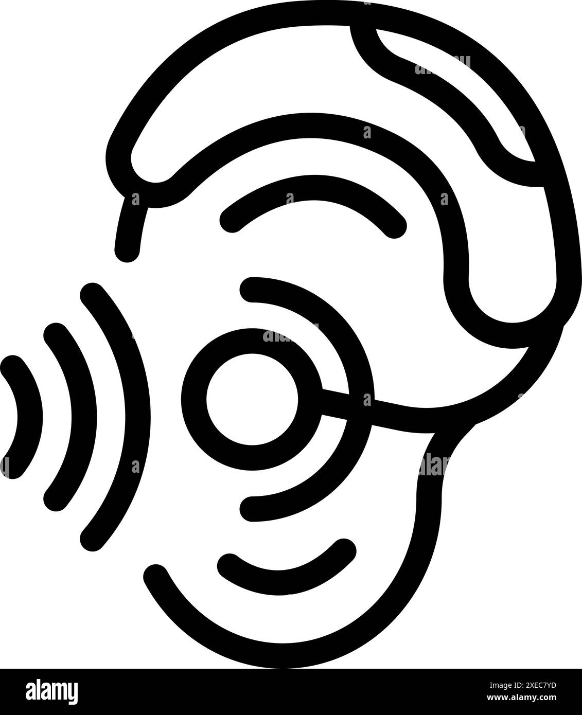 Simple outline icon representing a hearing aid detecting sound waves ...