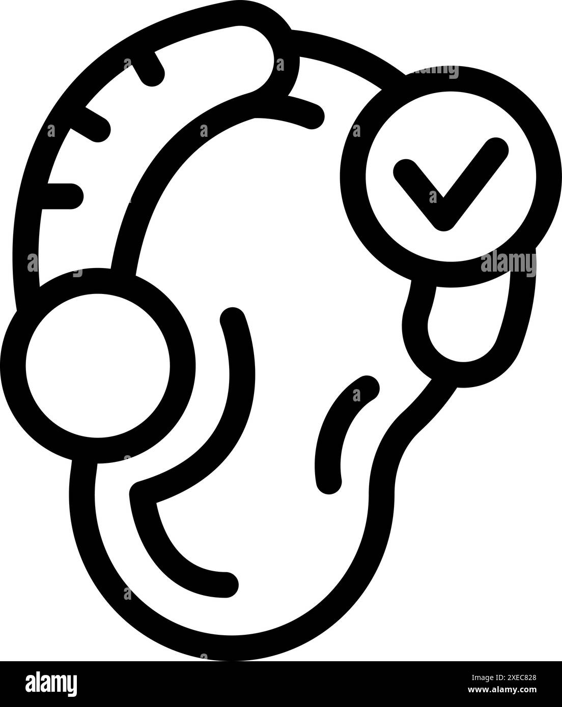 Simple outline icon of an ear with a hearing aid improving sound with ...