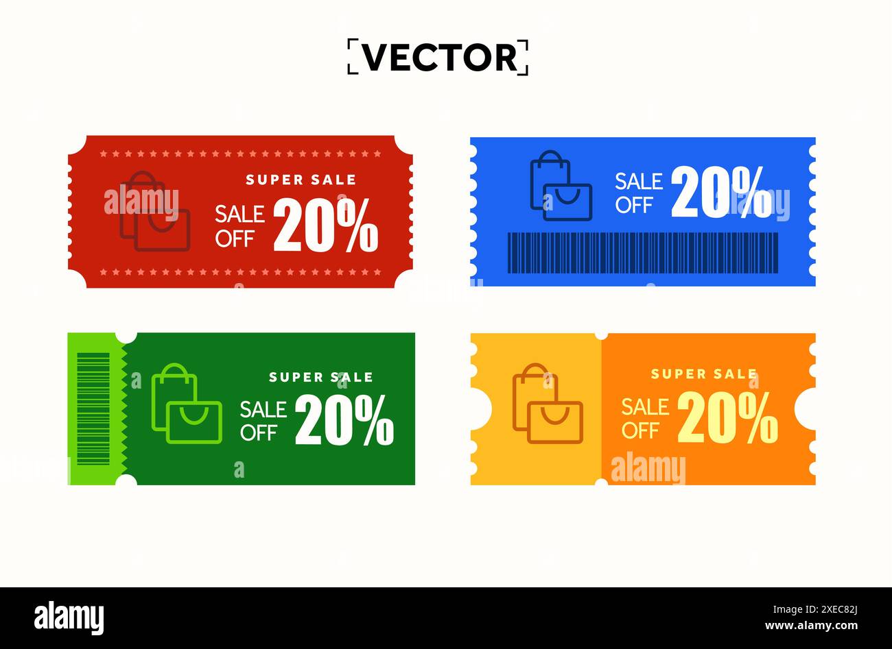 3d pack of coupons with different color, shopping icon, barcode and ...