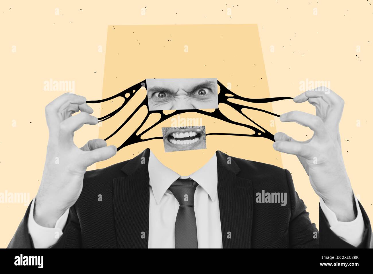 Creative collage image aggressive outraged irritated businessman face ...