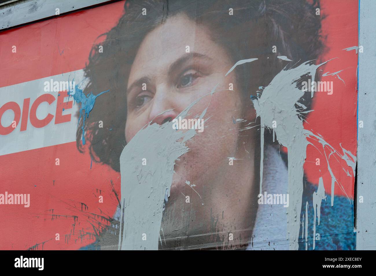 Belfast, United Kingdom 27/06/2024 Vandalised election banner for SDLP ...