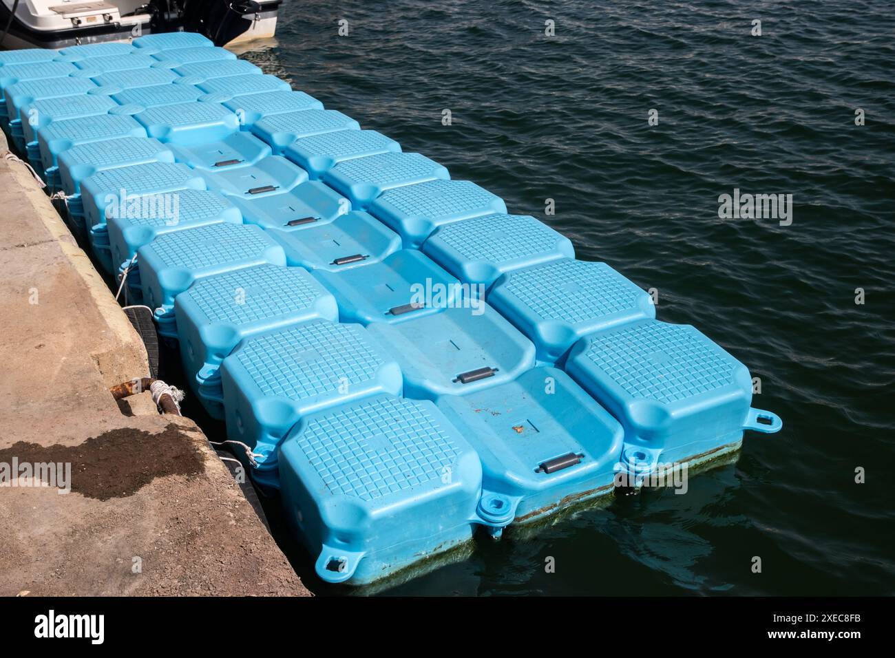 Plastic Modular Floating Dry Dock For Boats Closeup On Sunny Day Stock