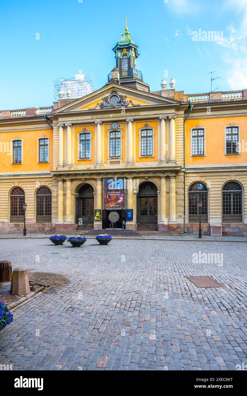 The Nobel Prize Museums facade stands prominently in Stockholm, Sweden ...