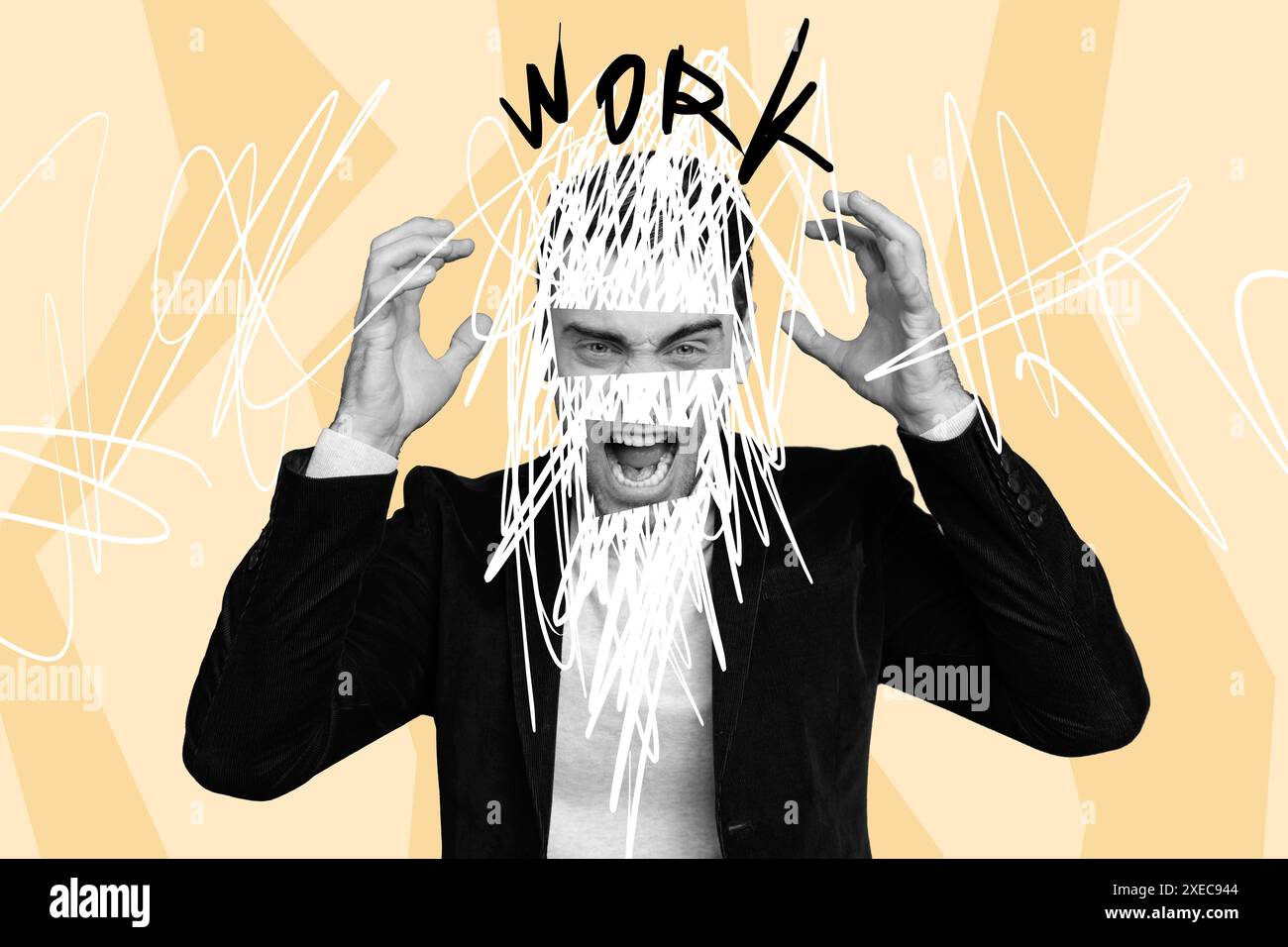 Creative collage image young businessman furious outraged emotion ...