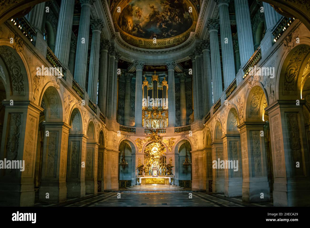Ornate Altar and Columns in Versailles Palace Royal Chapel - France ...