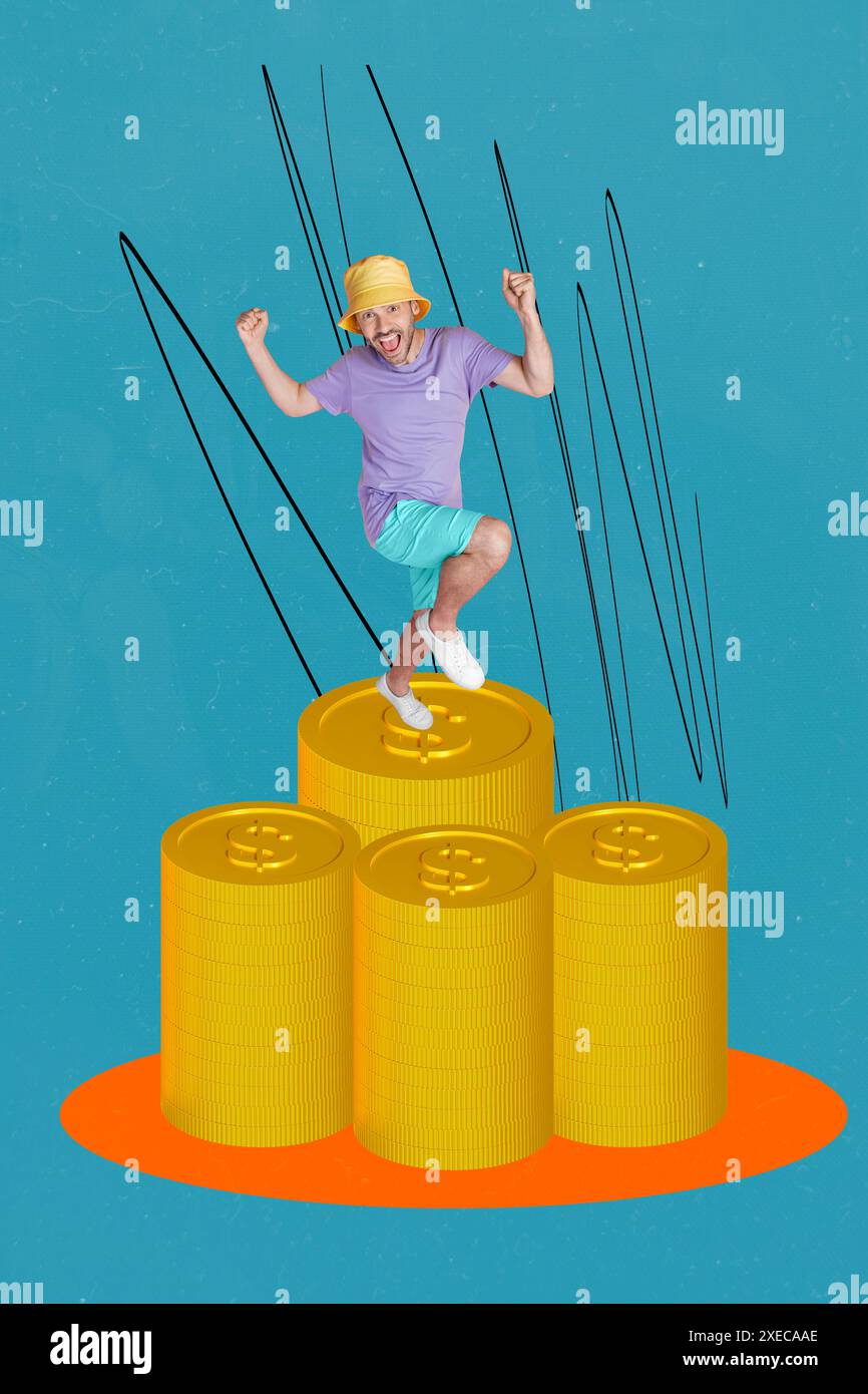 Vertical composite collage picture image of mini guy raise fists stack ...