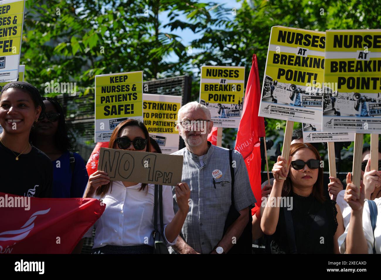 Jeremy Corbyn among nurses from the campaign group Unite, on the picket ...