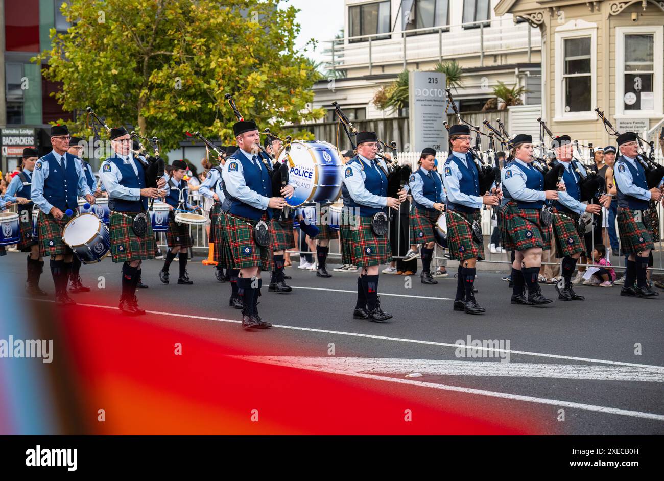 Auckland, New Zealand - Feb 17 2024: Police highland pipe band at ...