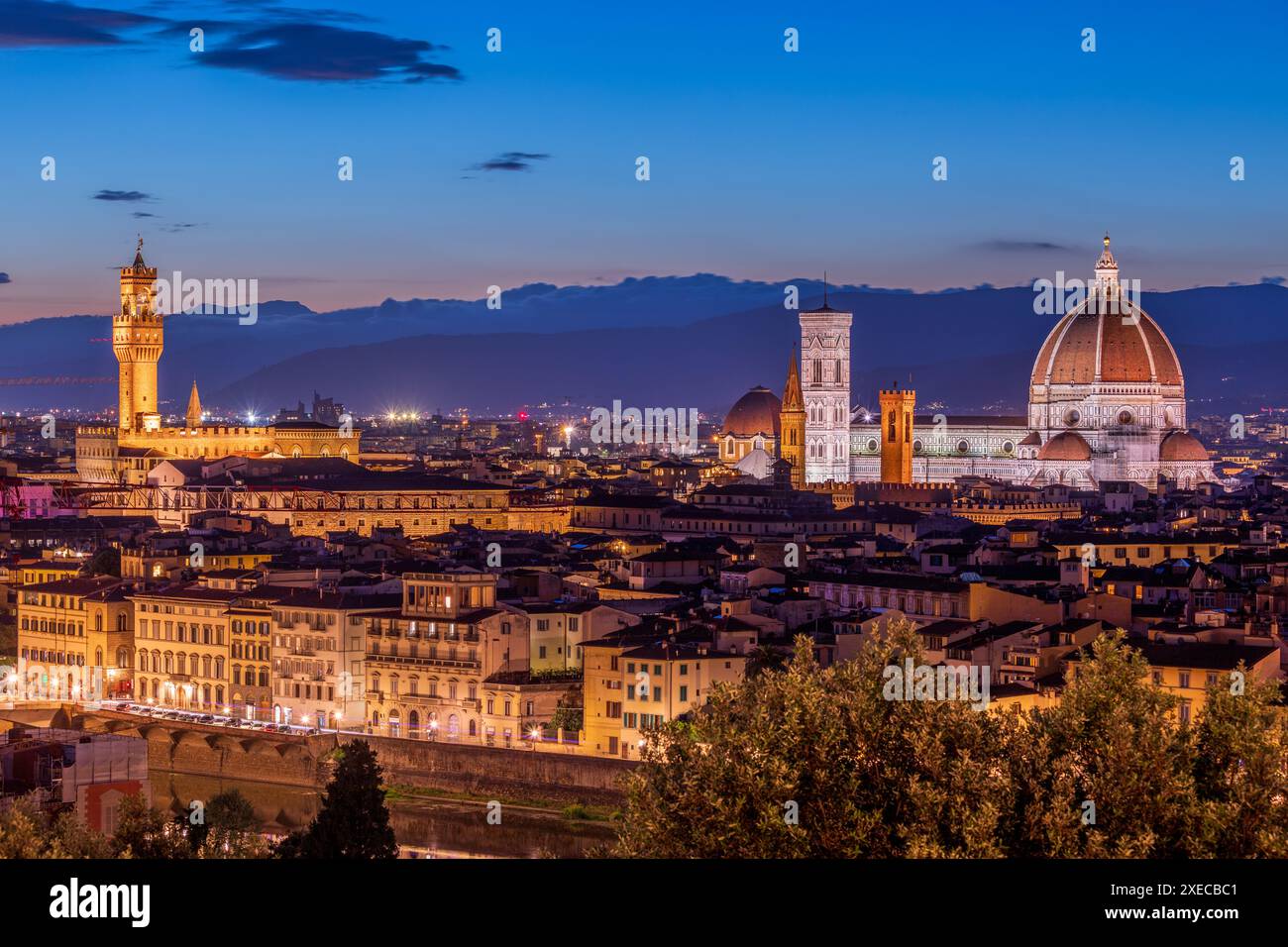 Florence, Italy. Panorama Sunset view at Duomo Santa Maria del Fiore ...