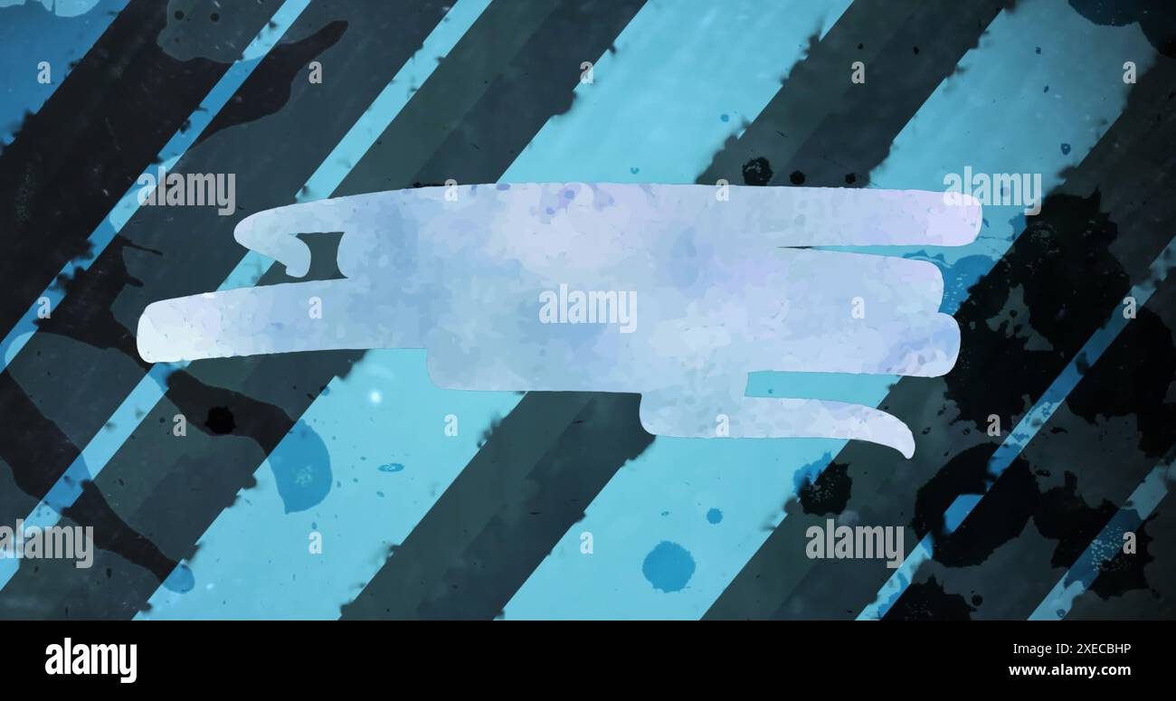 Image of blue shape with copy space over lines on black background ...