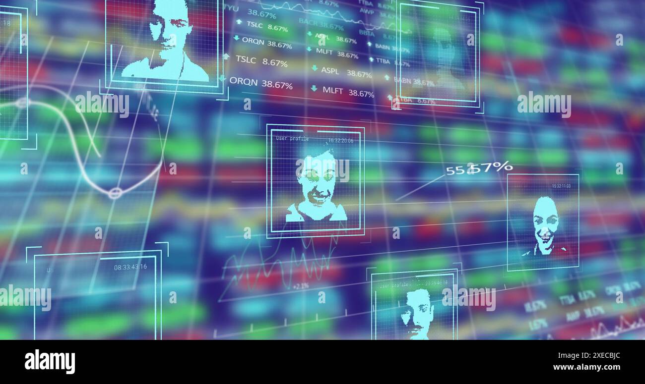 Image of biometric photos and financial data processing Stock Photo - Alamy