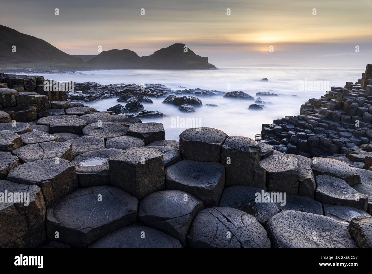 Sunset over the Giant's Causeway on the Causeway Coast, Bushmills ...