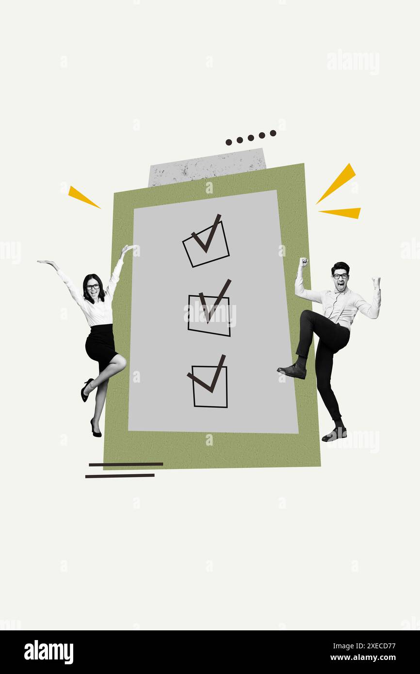 Vertical collage image young businesspeople employees task ...