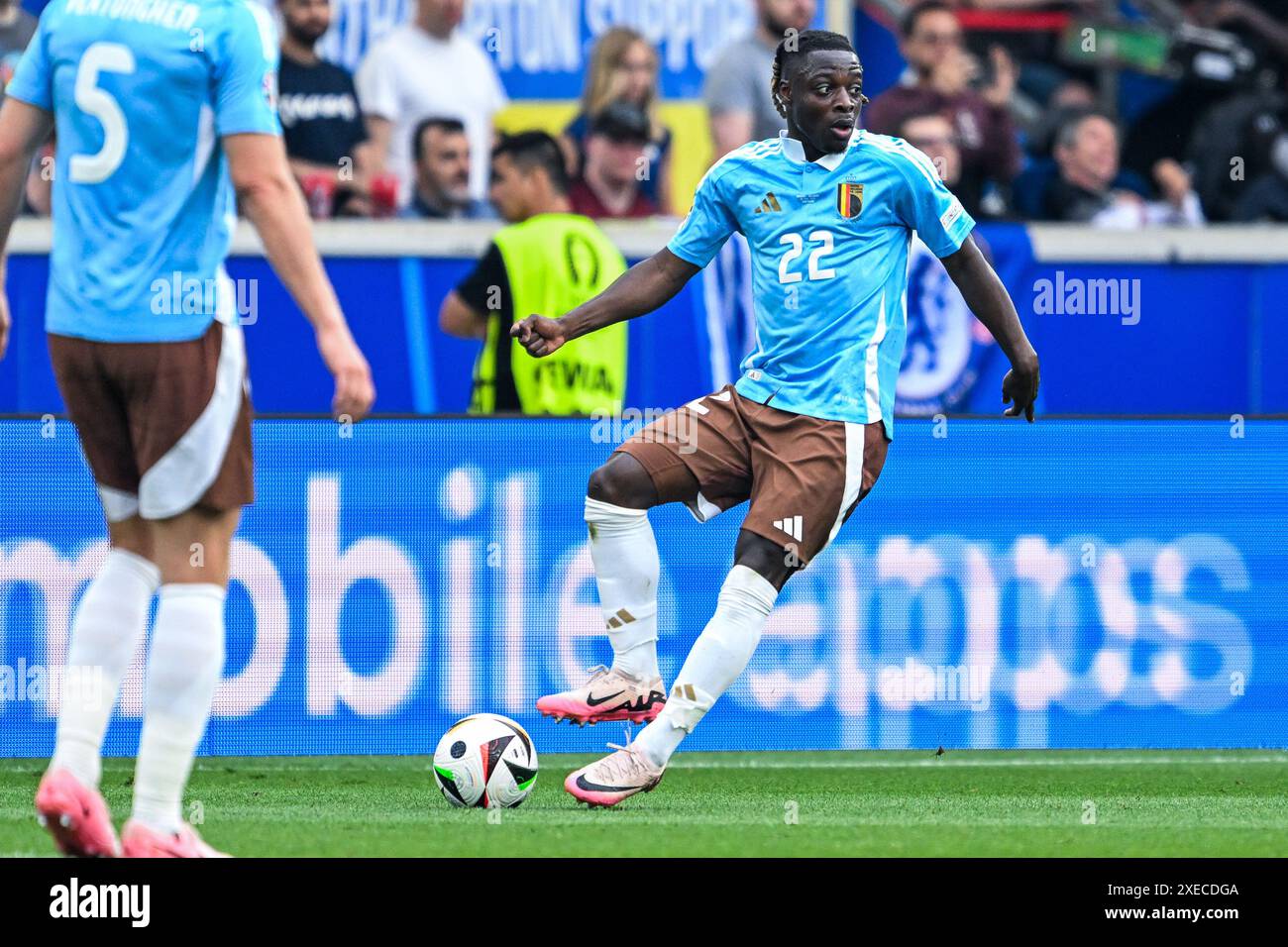 Jeremy Doku (22) of Belgium during a soccer game between the national ...