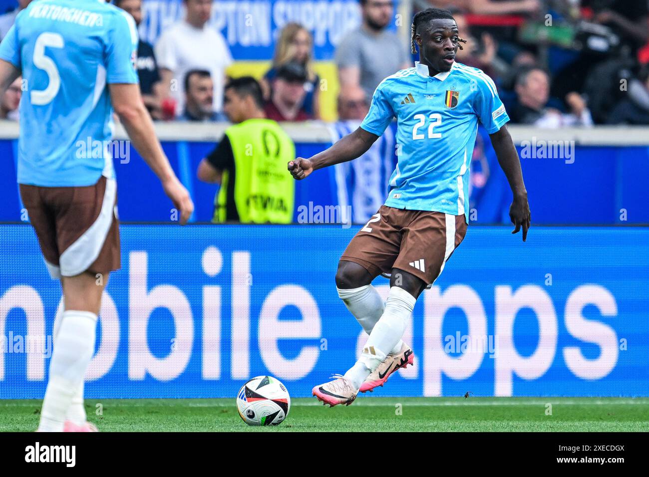 Jeremy Doku (22) of Belgium during a soccer game between the national ...