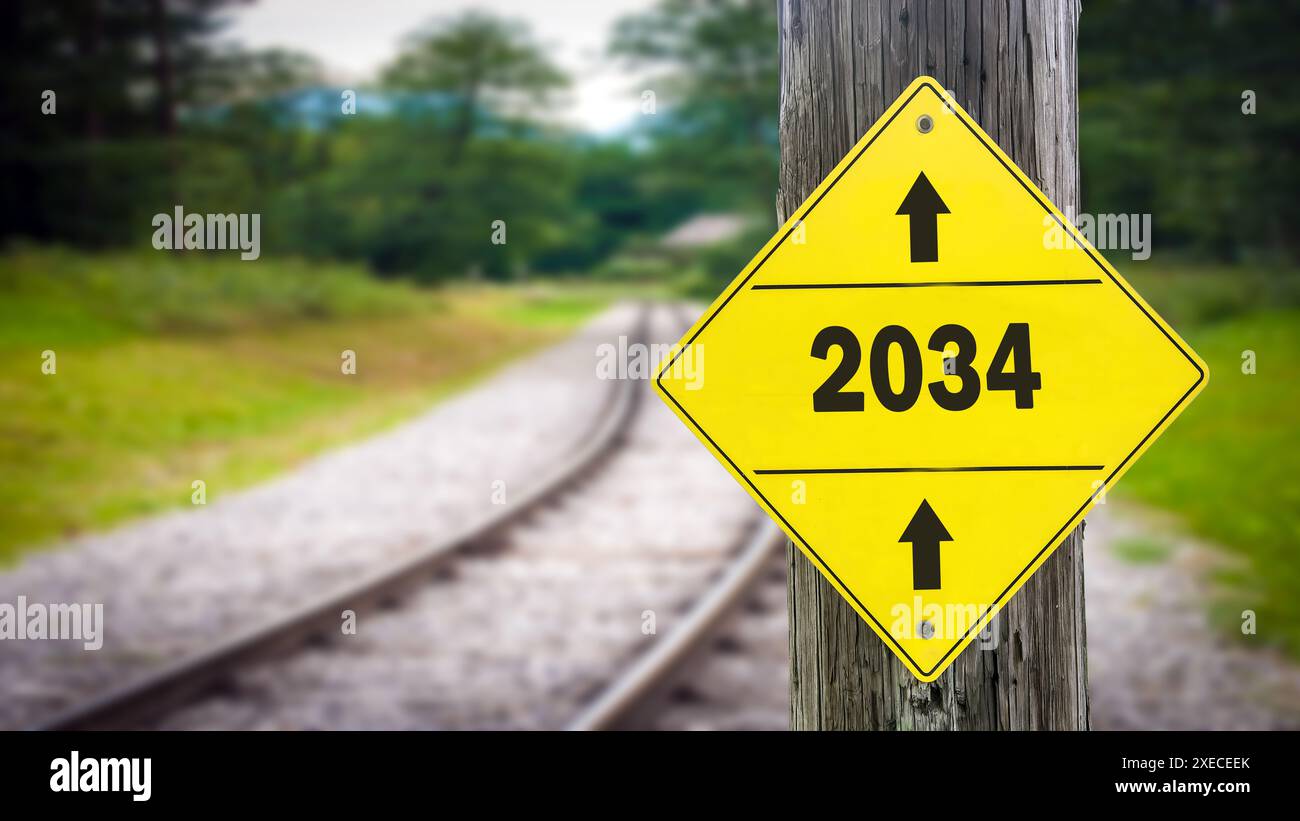 An image with a signpost pointing in two different directions in German. One direction points to ...